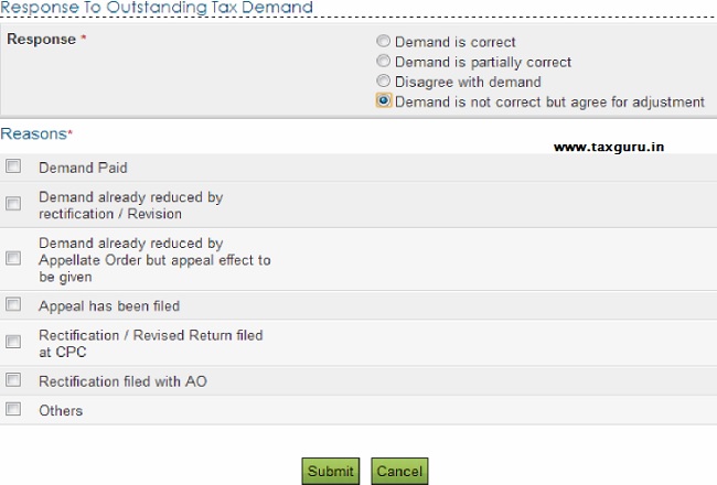How to submit Response to Outstanding Income Tax Demand