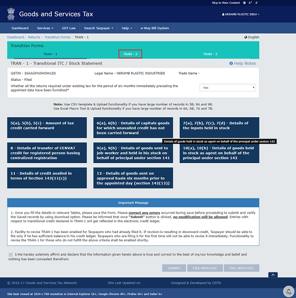 Transition Form GST TRAN- 2- Things you must Know