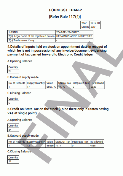 Transition Form GST TRAN- 2- Things you must Know
