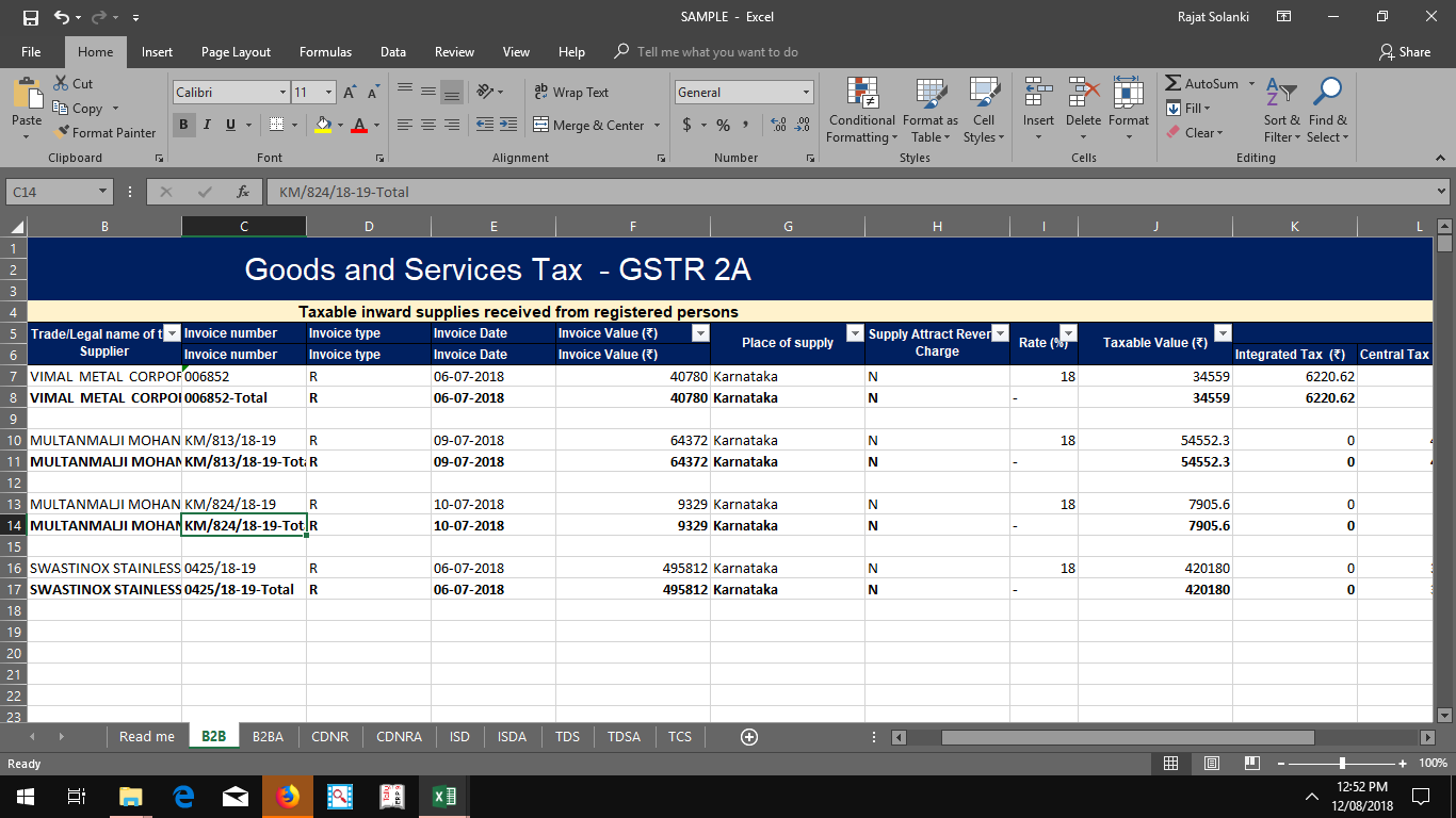 GSTR 2A To Excel For Reconciliation
