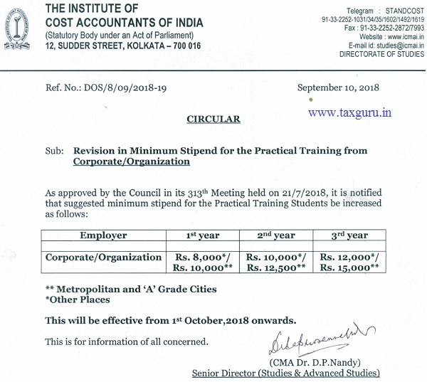 ICMAI increases minimum stipend for Practical Training