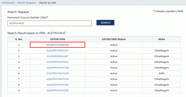 How to search details of a taxpayer using PAN on GST Portal
