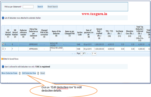 How to edit deductee details in unmatched TDS/TCS challans