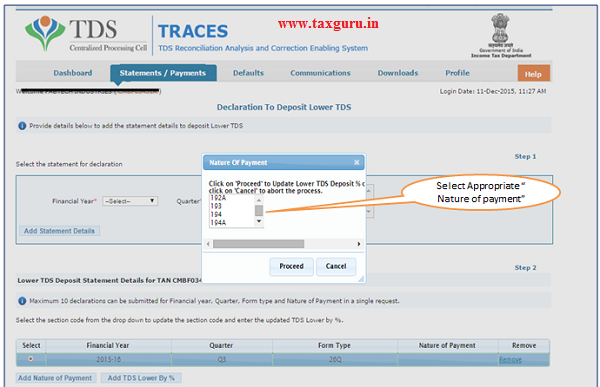 How to submit Online Lower TDS Deposited Declaration