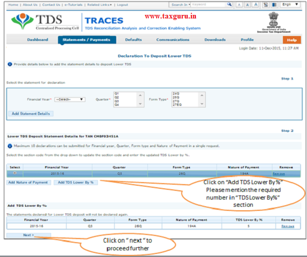 How to submit Online Lower TDS Deposited Declaration