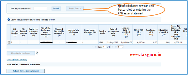 Online Correction –Movement of deductee row in TDS/ TCS Challan