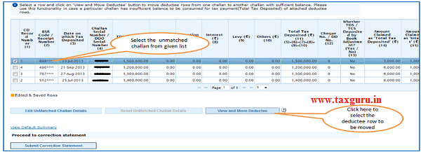 Online Correction –Movement of deductee row in TDS/ TCS Challan