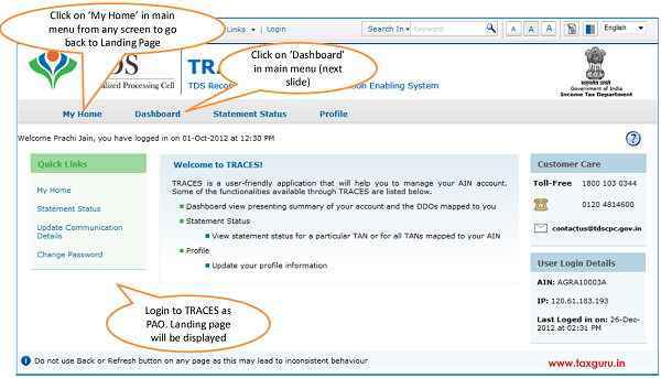 TRACES Tutorial for PAO on Registration, Login, Password, View AIN, TAN ...