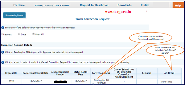 Procedure for Online Second time Correction in Form 26QB on TRACES