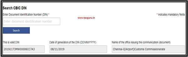 Generation and quoting of DIN on communication to taxpayers