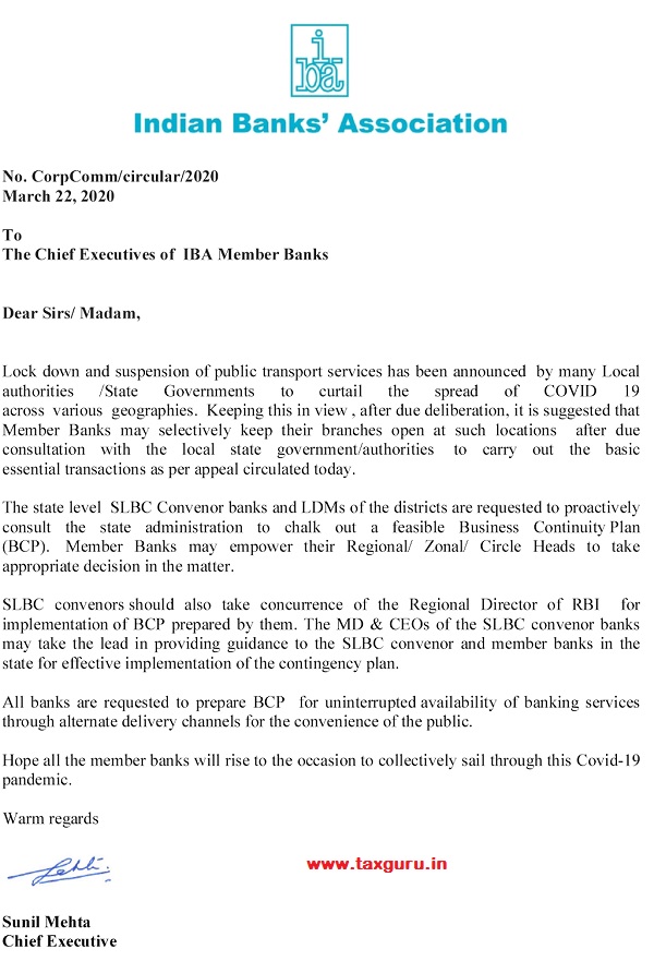 Banks may selectively keep their branches open after discussion with ...