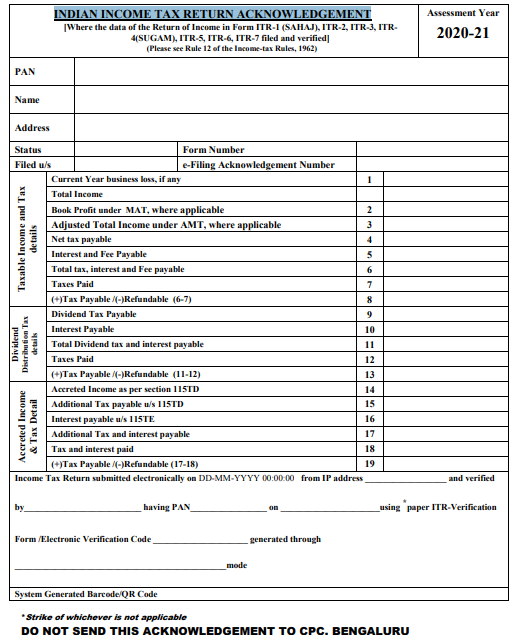 Major change in ITR V and acknowledgement
