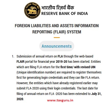 RBI extends FLA 2020 due date to 31st July 2020