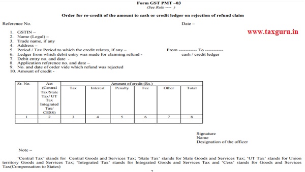 Implementation of PMT-03 to Re-Credit the ITC