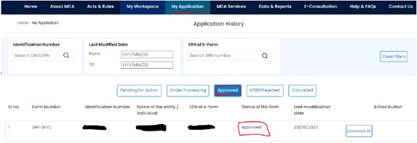 MCA – DIR-3 Web KYC thru V3 login