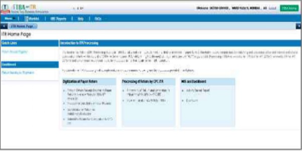 Functionality for processing of E- filed Income Tax returns (upto AY ...