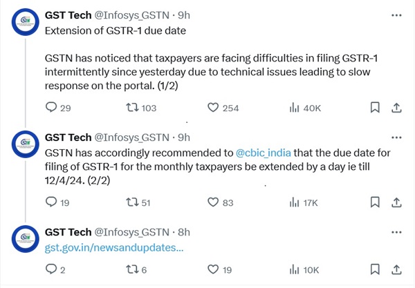 GST recommends Extension of GSTR-1 due date to 12th April 2024